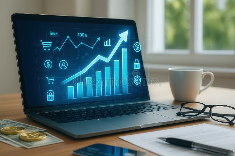 Laptop on a Desk Showing Detailed Analytics Charts and Performance ...