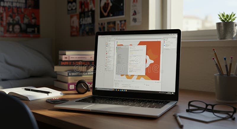 Laptop on Desk Showing Software Coding in Teen Bedroom Setting Stock ...