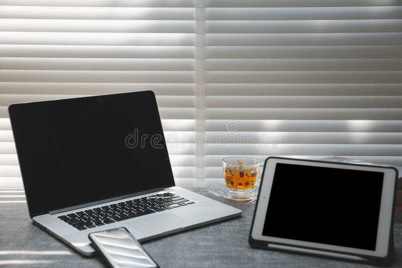 Laptop on Desk, Work from Home Concept Stock Image - Image of notebook ...