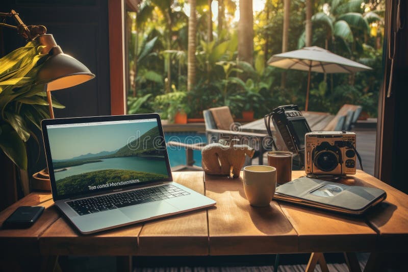 Laptop and Desk for Working from Home Culture Stock Illustration ...