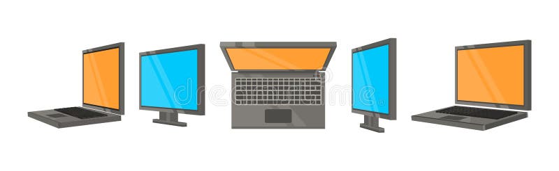 Laptop and Desktop Computer Device with Blue and Orange Screen Vector ...