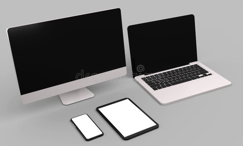 Laptop, Desktop Computer ,mobile and Tablet 3d Rendering Mockup .3d ...
