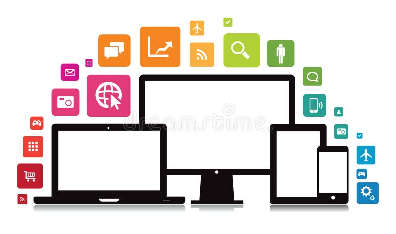 Laptop Desktop Tablet Smartphone App Cloud Sync Stock Vector ...