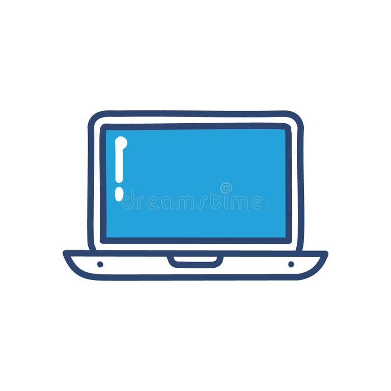 Laptop Device Icon. Hand-drawn Outline Laptop Icon with a Blue Screen ...
