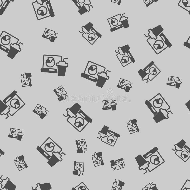 Laptop with Diagram and Coffee Cup Solid Seamless Pattern, Remote Work ...