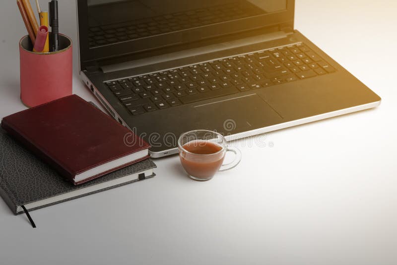 Laptop and Diary with Cup of Tea. Work from Home Concept Stock Photo ...