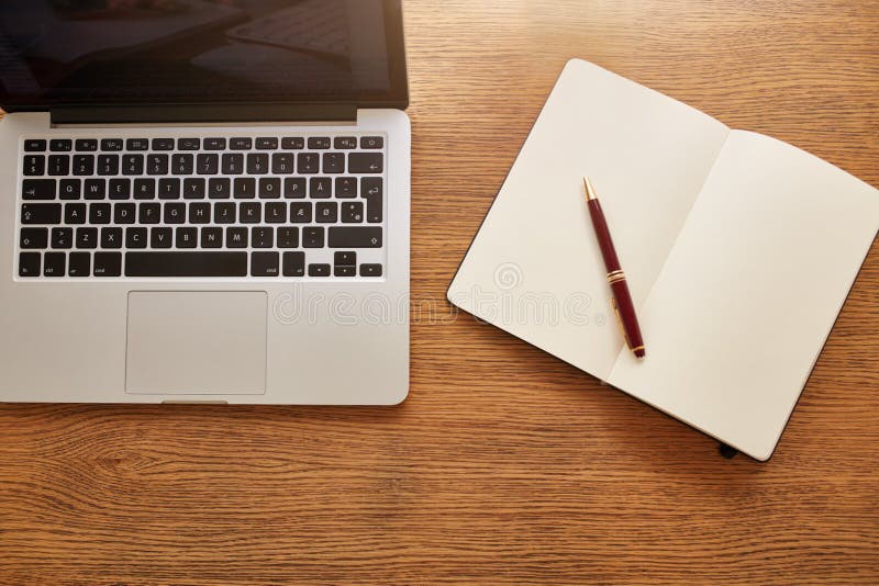 Laptop with Diary and Pen on Work Desk Stock Image - Image of personal ...