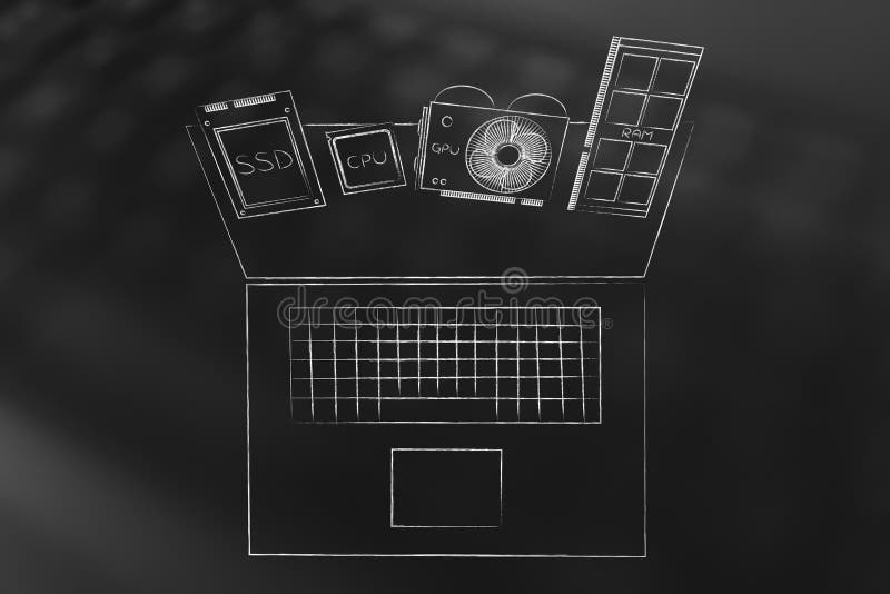 Laptop with Different Component Popping Out of the Screen Stock ...