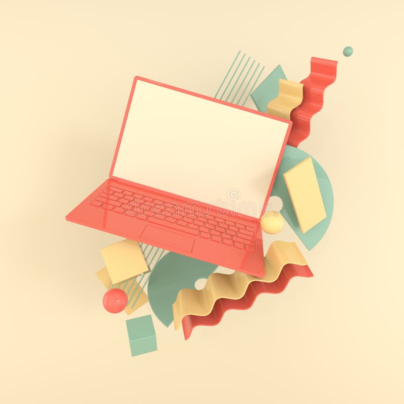 Laptop and Different Geometric Objects Mockup Background in Modern ...