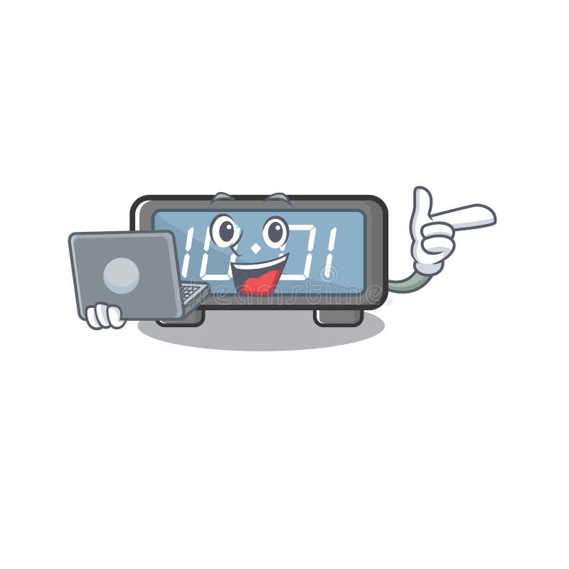 With Laptop Digital Clock Isolated in the Mascot Stock Vector ...