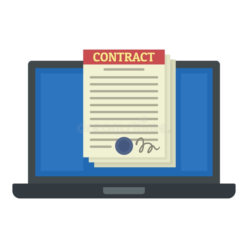Laptop Digital Contract Icon, Flat Style Stock Vector - Illustration of ...