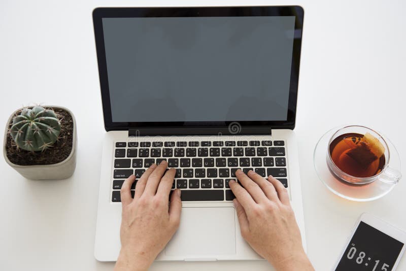 Laptop Digital Device Copy Space Workplace Aerial View Stock Photo ...