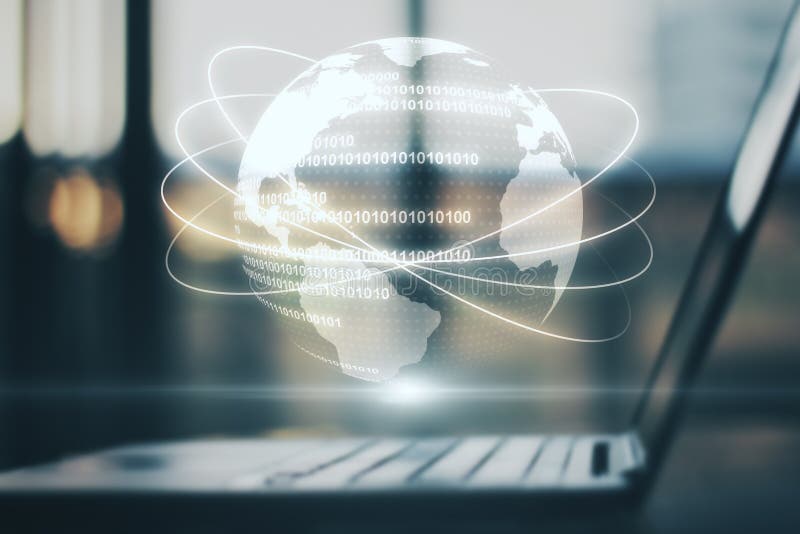 Laptop and Digital Earth with Binary Code Stock Photo - Image of ...