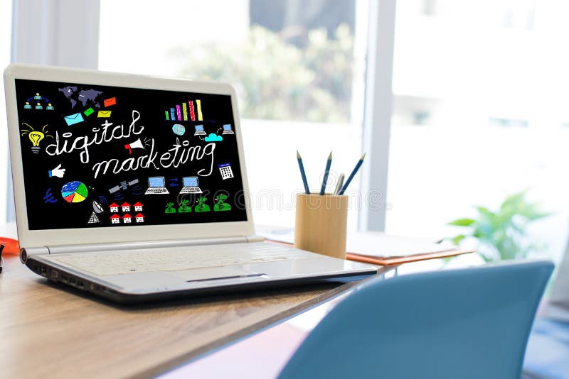 Laptop and Digital Marketing Web Stock Photo - Image of device, place ...