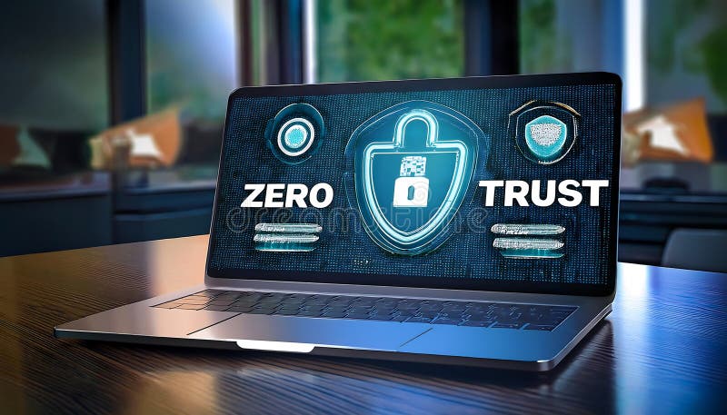 A Laptop with a Digital Overlay Showing the Words Zero Trust and a ...