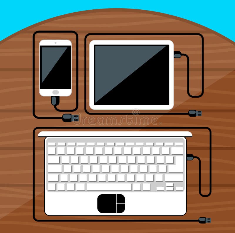 Laptop, Digital Tablet, Smartphone with Usb Cable Stock Vector ...