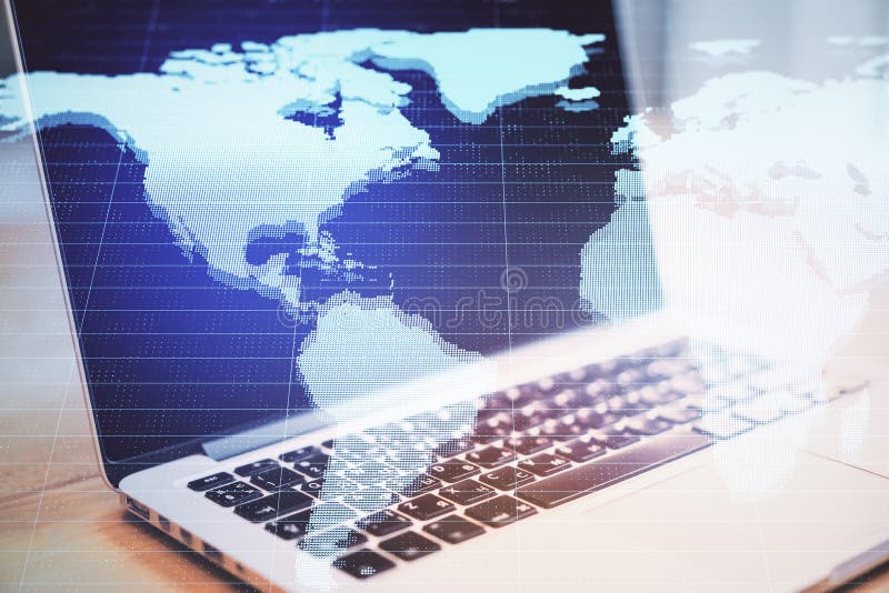 Laptop with Digital World Map Editorial Photo - Image of exposure ...