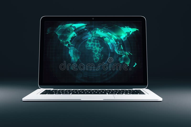 Laptop with Digital World Map Interface on Screen Editorial Stock Photo ...
