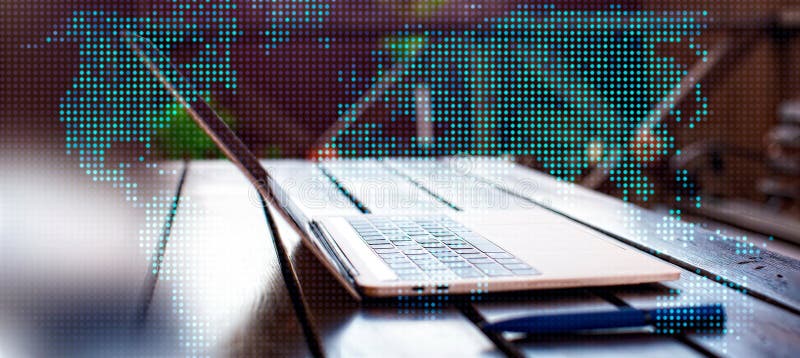 Laptop with Digital World Map on Screen. Global Business Concept. Stock ...