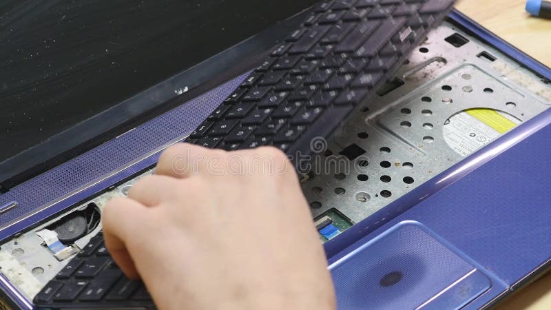 Laptop Disassembling in Repair Shop, Close-up. Disassembled Computer ...
