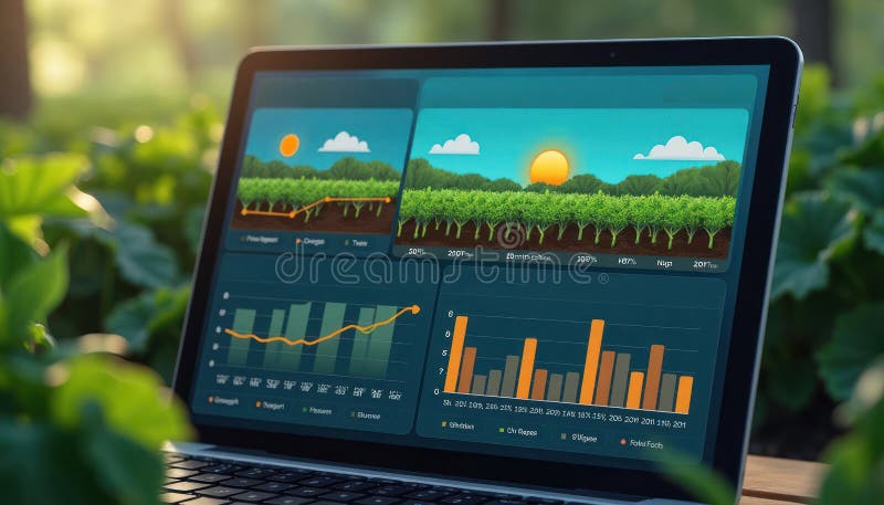 Laptop Display Shows Crop Yield Forecasts Based on Weather Patterns ...