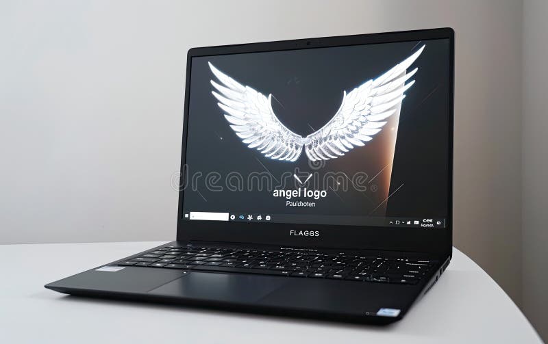 A Laptop Displaying Angel Wings is Placed on a Table Stock Illustration ...