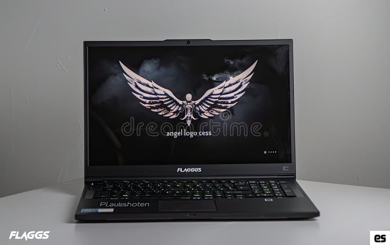 A Laptop Displaying Angel Wings is Placed on a Table Stock Illustration ...
