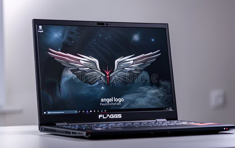 A Laptop Displaying Angel Wings is Placed on a Table Stock Illustration ...