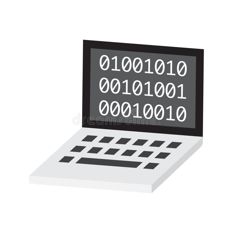 Laptop Displaying Binary Code. Digital Technology and Programming Concept Stock Vector ...