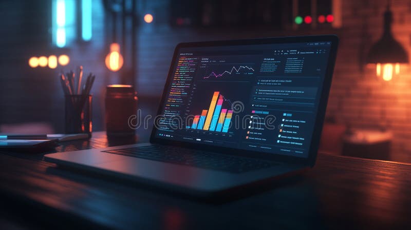 Laptop Displaying a Business Model Diagram Clearly Stock Illustration ...