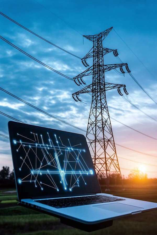 CAD Schematic of a Power Grid Infrastructure Project Displayed on a ...