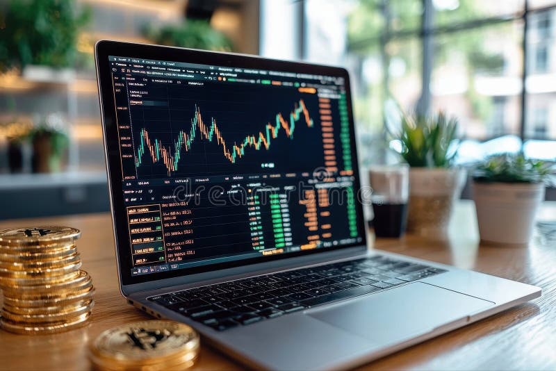 A Laptop Displaying a Chart Analyzing Financial Data in a Modern Office ...