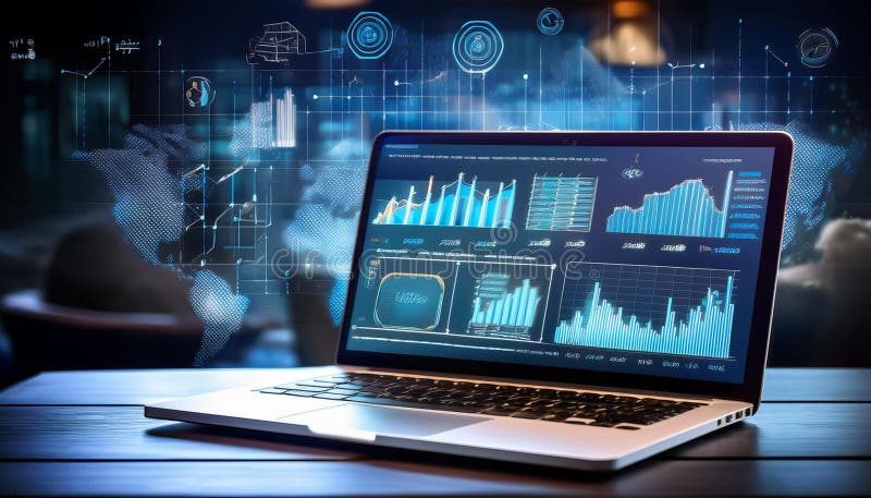 A Laptop Displaying Charts, Graphs, and Diagrams on a Desktop ...