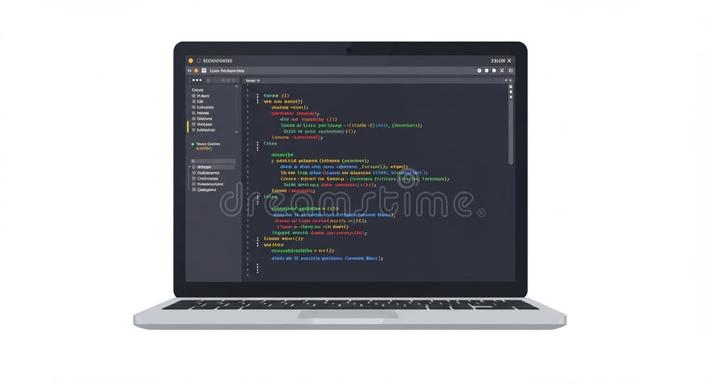 Laptop Displaying Code Editor with Syntax-highlighted Text on the Screen. the Stock Illustration ...