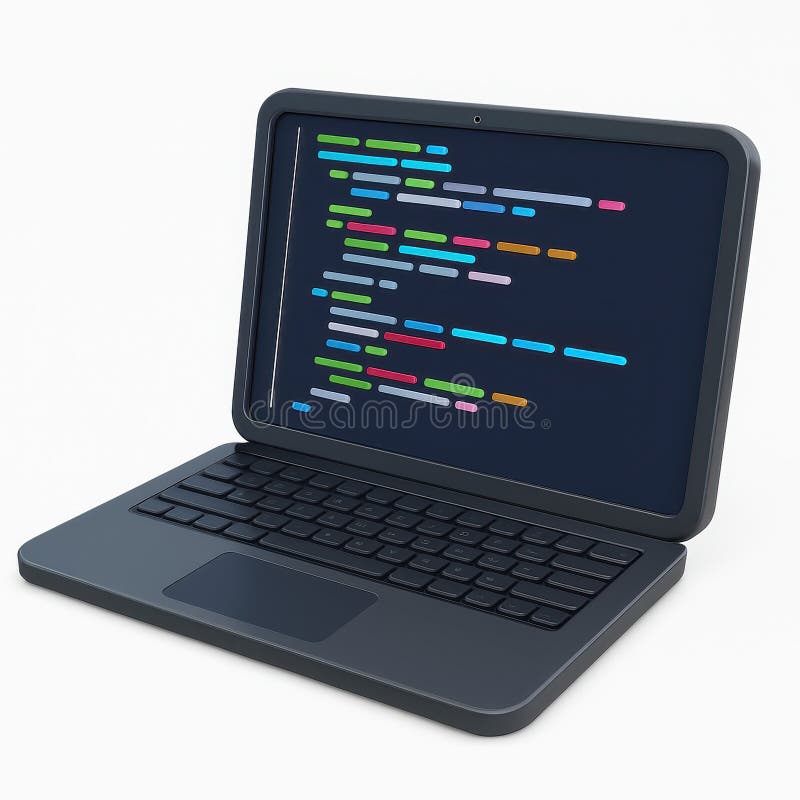 Laptop Displaying Code Snippets Illustrating Programming and Software Development on a Clean ...