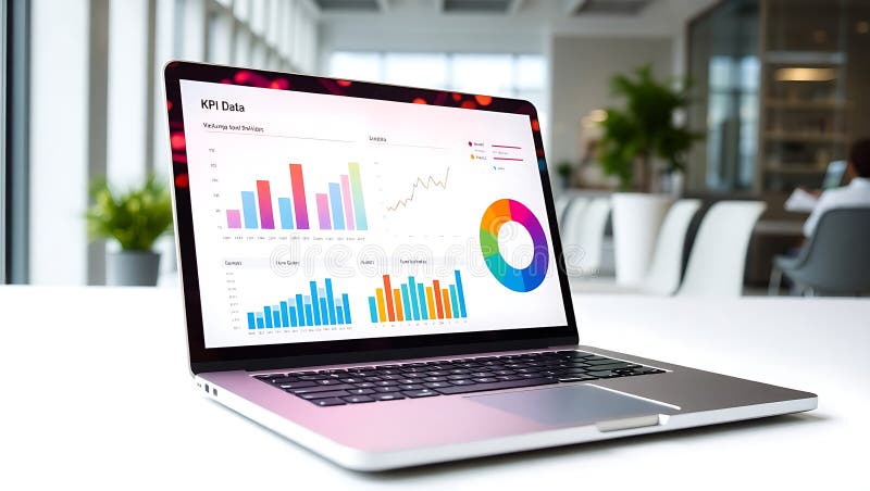 Laptop Showing KPI Data and Business Charts Stock Illustration ...