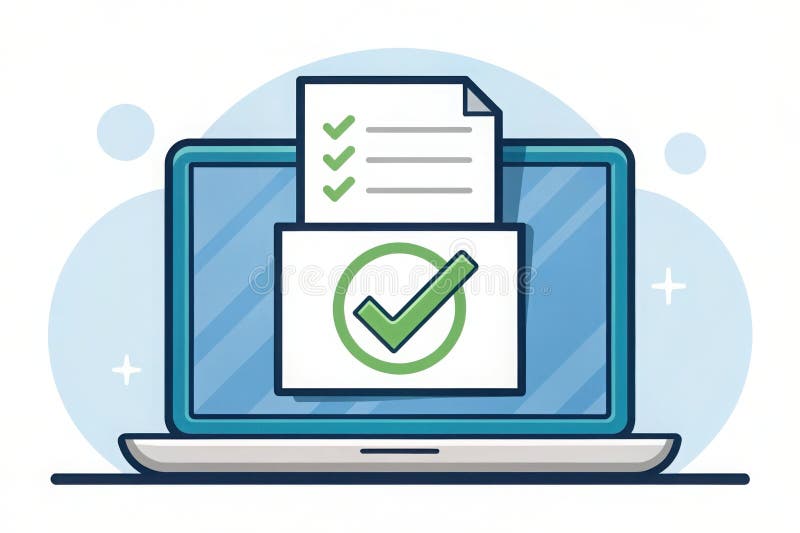 Laptop Displaying a Completed Checklist with a Green Checkmark Indicating Success and Task ...