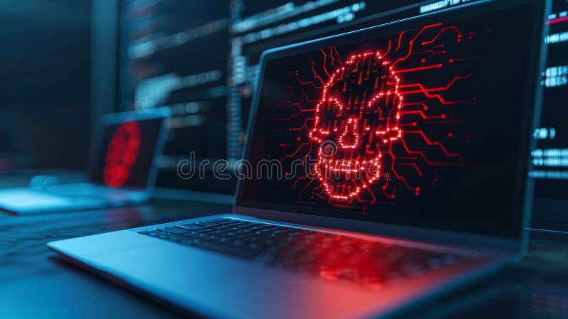 Laptop Displaying Cybersecurity Threat Warning Stock Illustration ...