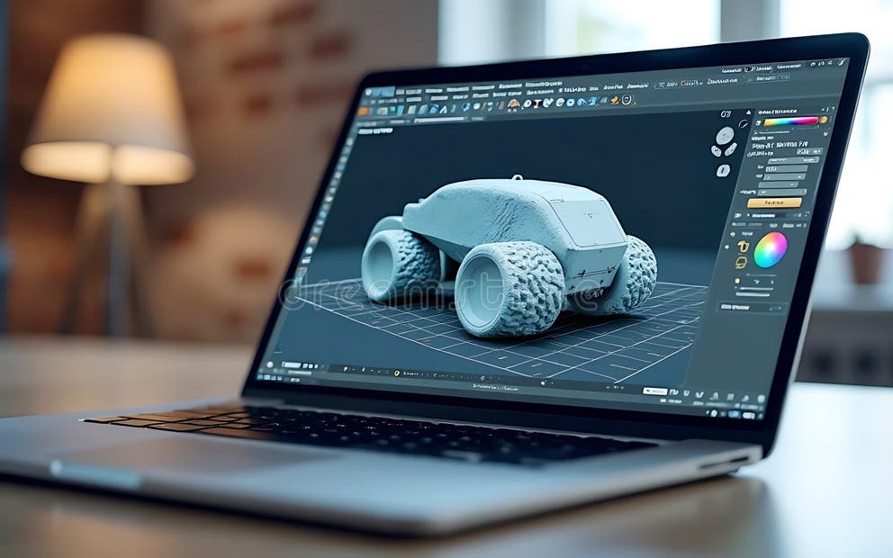 A Laptop Displaying 3D Modeling Software with a Partially Completed 3D ...