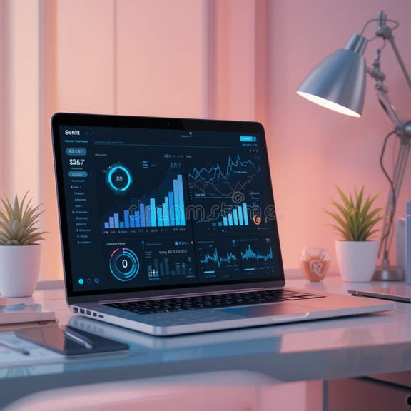 Laptop Displaying Data Analytics Dashboard on Desk for Business Strategy Stock Image - Image of ...