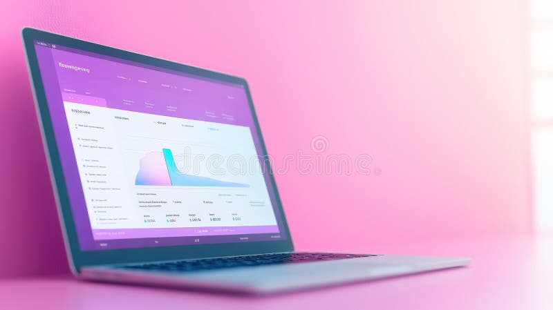 Laptop Displaying Data Analytics Dashboard Pink Background Stock Photos ...