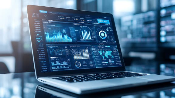 Laptop Showing Data Analytics Dashboard Business Intelligence and Data Visualization Software ...