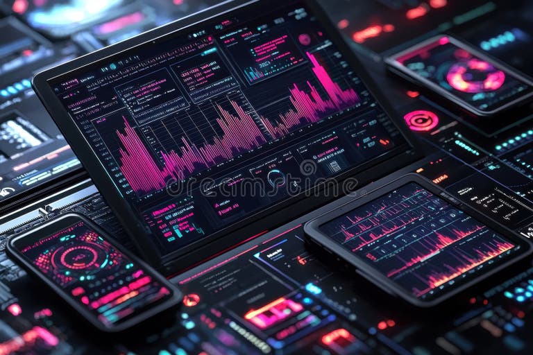 Laptop Displaying Data Analytics Dashboards in a High-tech Digital ...