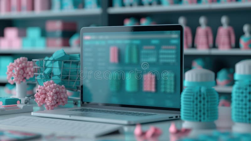 Laptop Displaying a Detailed 3D Visualization of Product Inventory Data ...