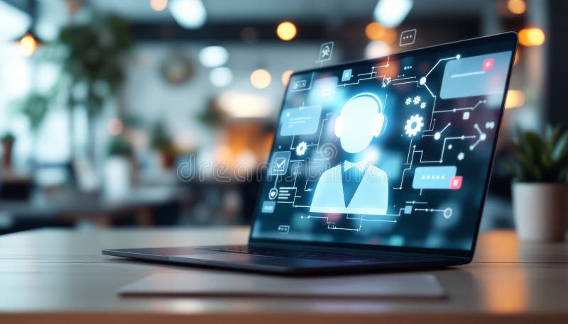 Laptop Displaying Digital Customer Service Agent: a Futuristic Tech ...