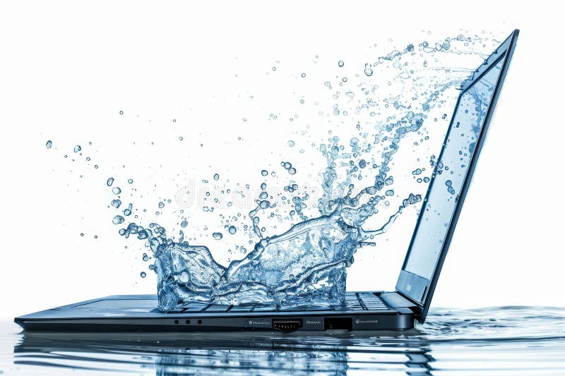 Laptop Displaying Dynamic Water Splash Effect on Cutting Edge High ...