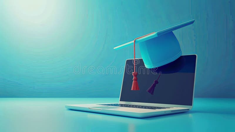 Laptop with Red Graduation Cap with Number 2024 on the Screen Stock ...