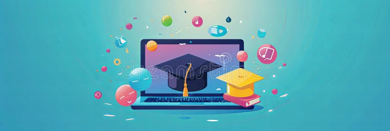 Laptop with Red Graduation Cap with Number 2024 on the Screen Stock ...