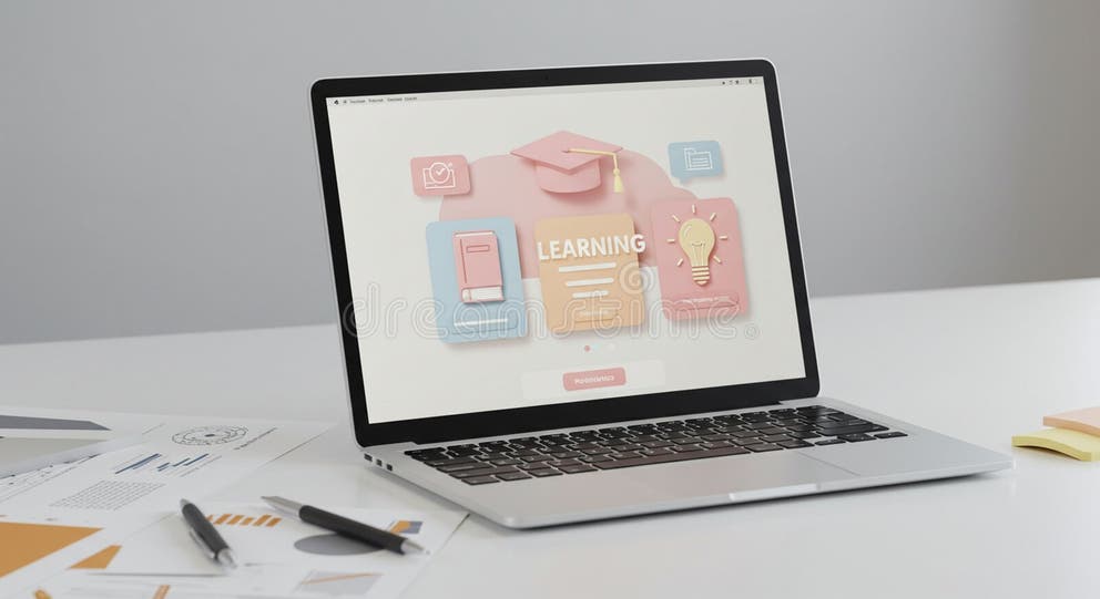 A Laptop Displaying an Educational Platform Interface with Icons Like a ...
