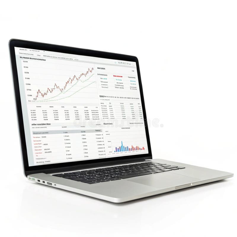 Laptop with Financial Chart on Screen Isolated on White Background ...